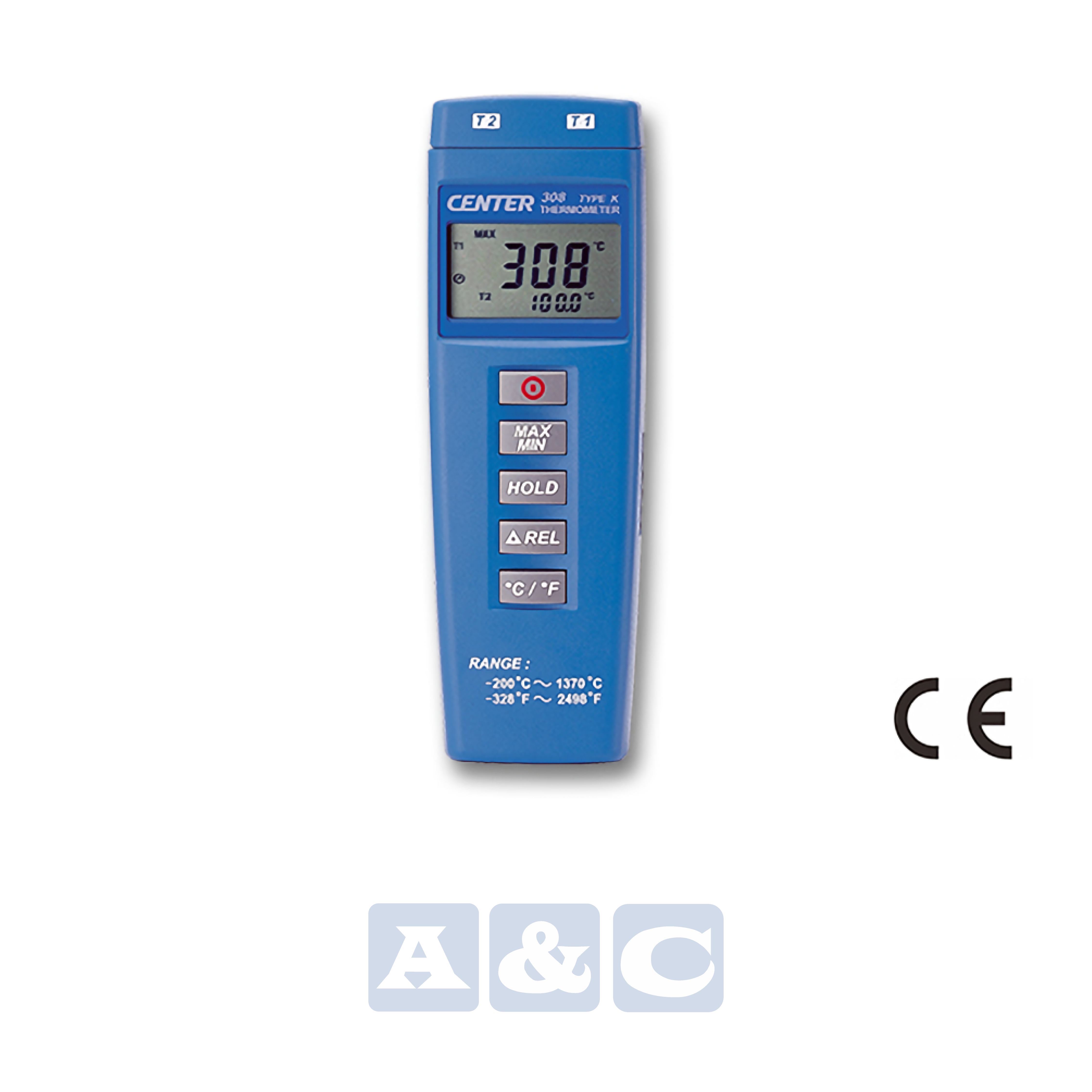 Termometro digital P/termocupla tipo K doble CENTER 308 - A&C Ingeniería